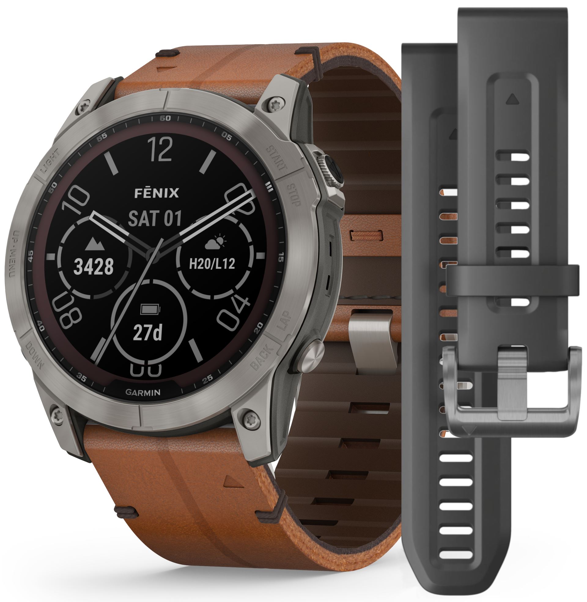 Garmin - Fēnix® 7 PRO Sapphire Solar Edition / Titan / Leather Brown ...