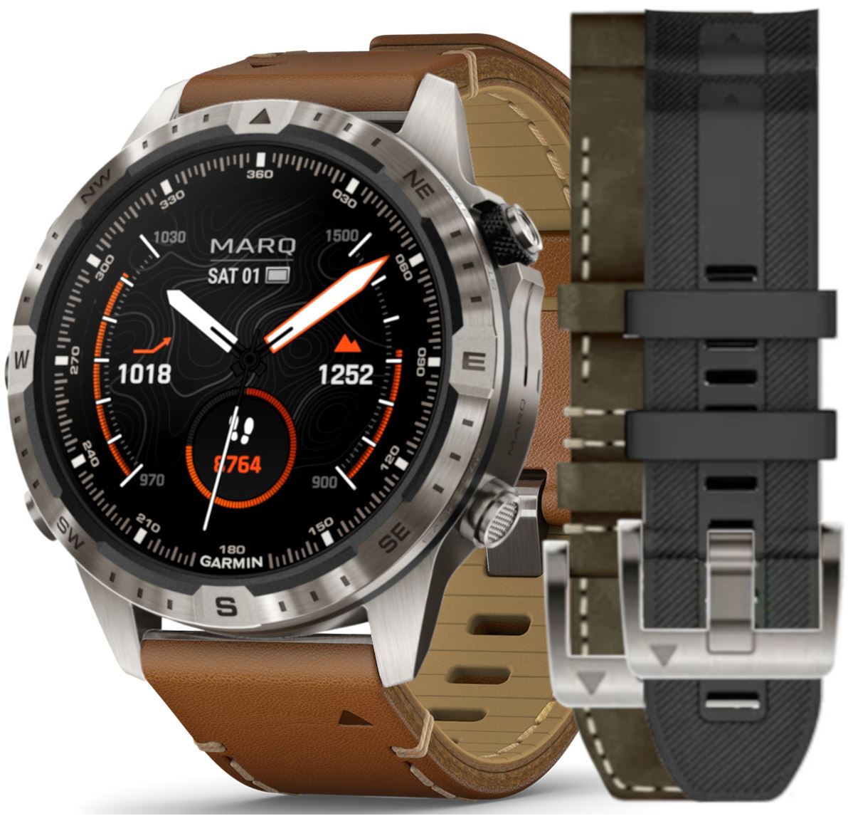 Garmin - MARQ® Adventurer (Gen 2)-Premium bundle-Leather Brown Band and ...